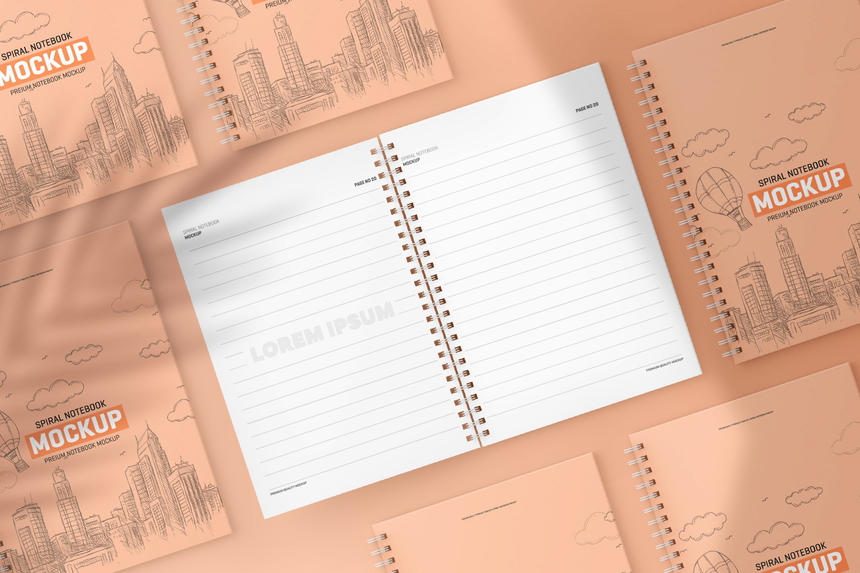 Spiral Notebook Mockup - MockupNest | Free & Premium Product Mock-Ups