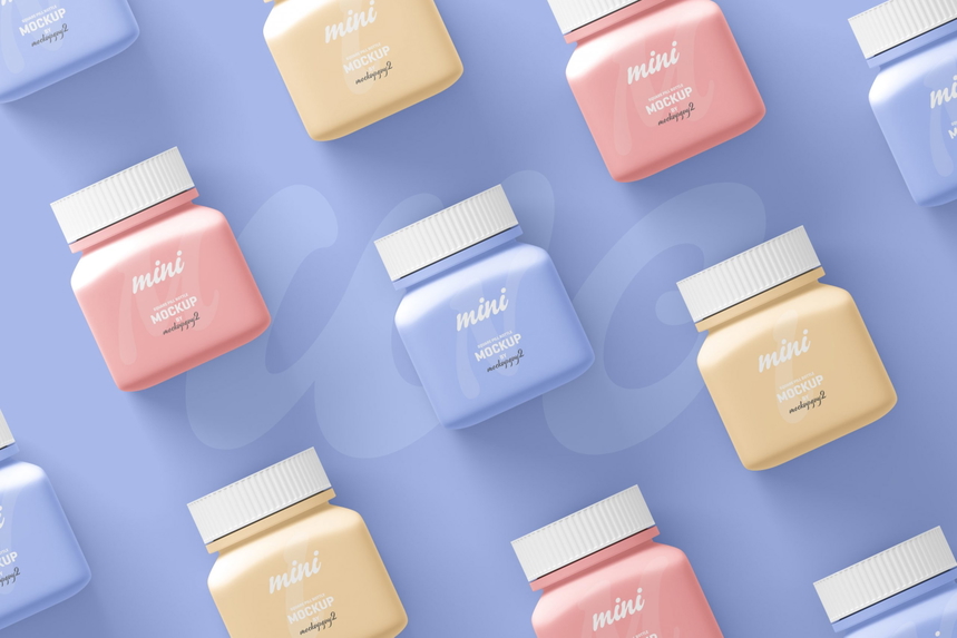 Small Square Pill Bottle Mockup - MockupNest | Free & Premium Product ...