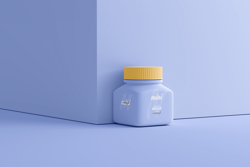 Small Square Pill Bottle Mockup - MockupNest | Free & Premium Product ...