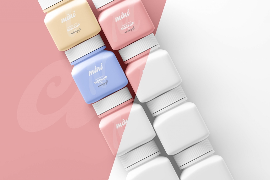 Small Square Pill Bottle Mockup - MockupNest | Free & Premium Product ...