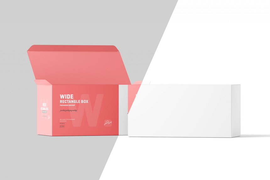 12+ Classic Wide Rectangle Box Packaging Mockup | Mockupnest