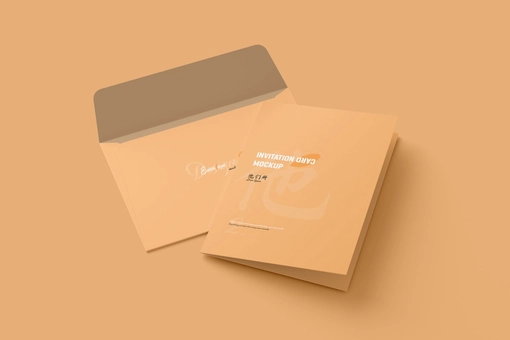 Free Folded Invitation Card Mockup With Envelope | Mockupnest