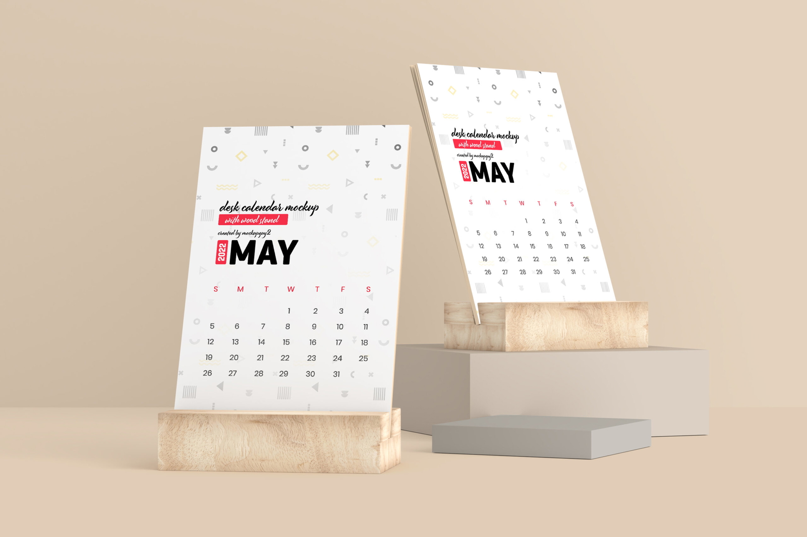 Desk Calendar Mockup With Wood Stand | Mockupnest