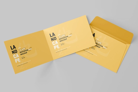 Landscape Folded Invitation Card Mockup | Mockupnest