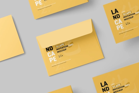 Landscape Folded Wedding Invitation Card Mockup | Mockupnest