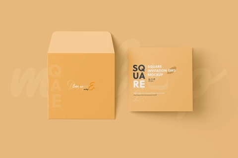 Simple Square Folded Invitation Card Mockup | Mockupnest