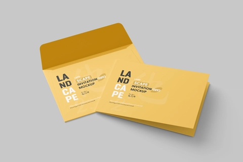 Landscape Folded Wedding Invitation Card Mockup | Mockupnest