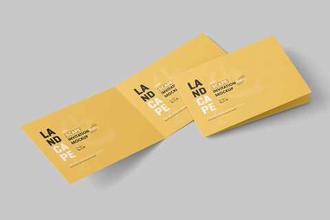 Landscape Folded Wedding Invitation Card Mockup Set | Mockupnest