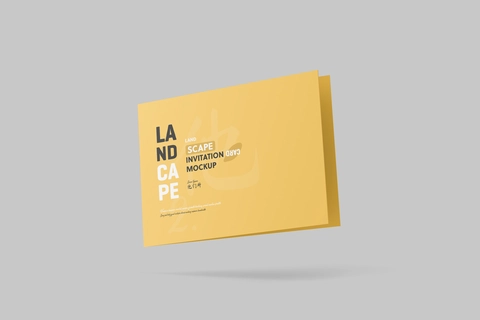 Landscape Folded Wedding Invitation Card Mockup Set | Mockupnest