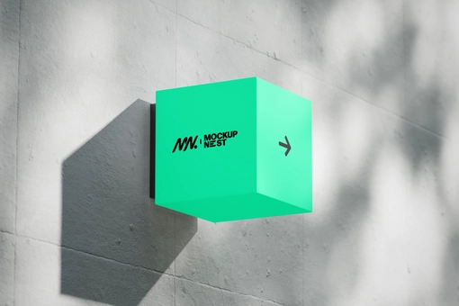 Cube Lightbox Sign Mockup On Concrete Wall | Mockupnest