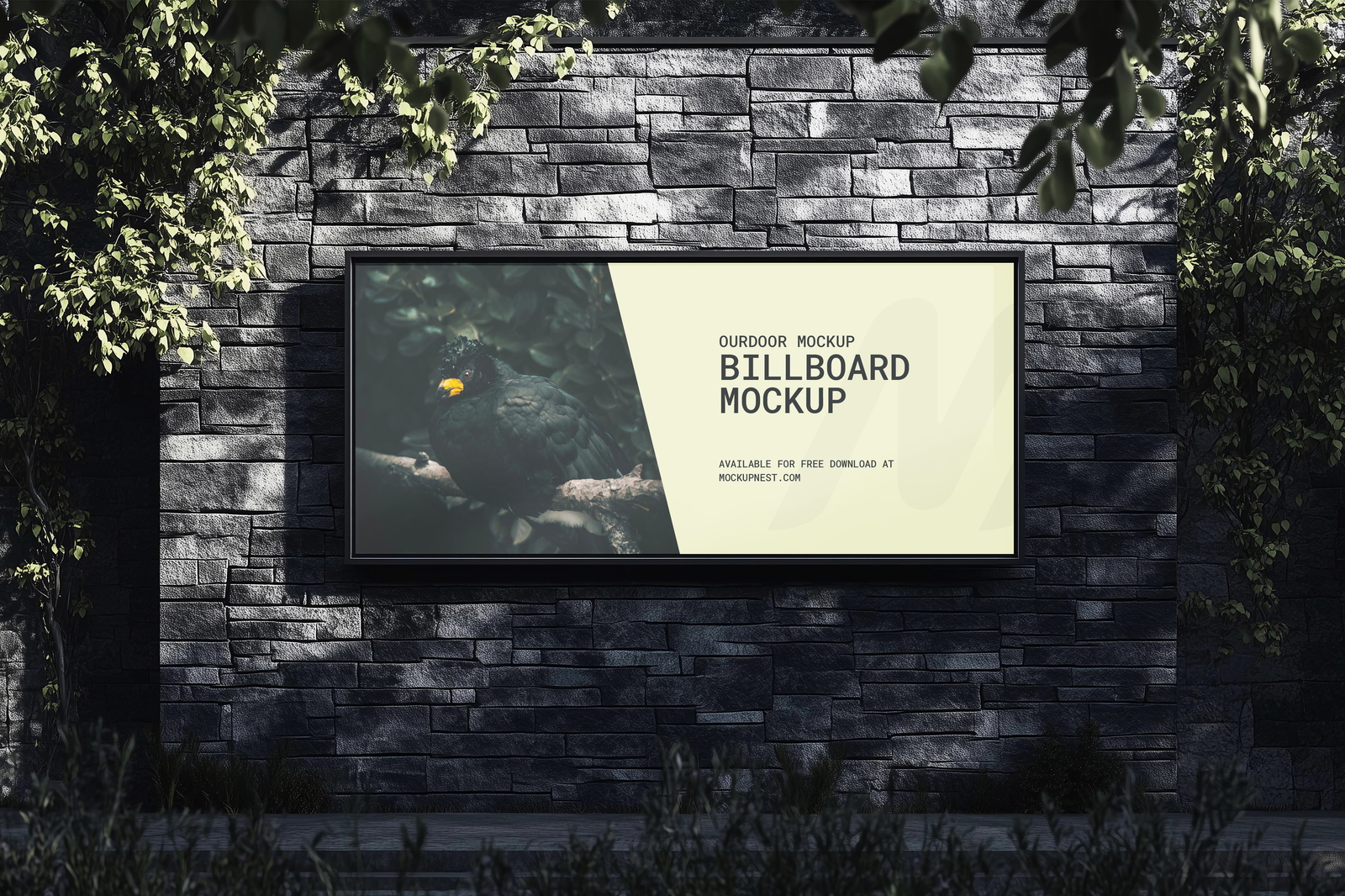 Outdoor Billboard Mockup with Dark Stone Background | Mockupnest