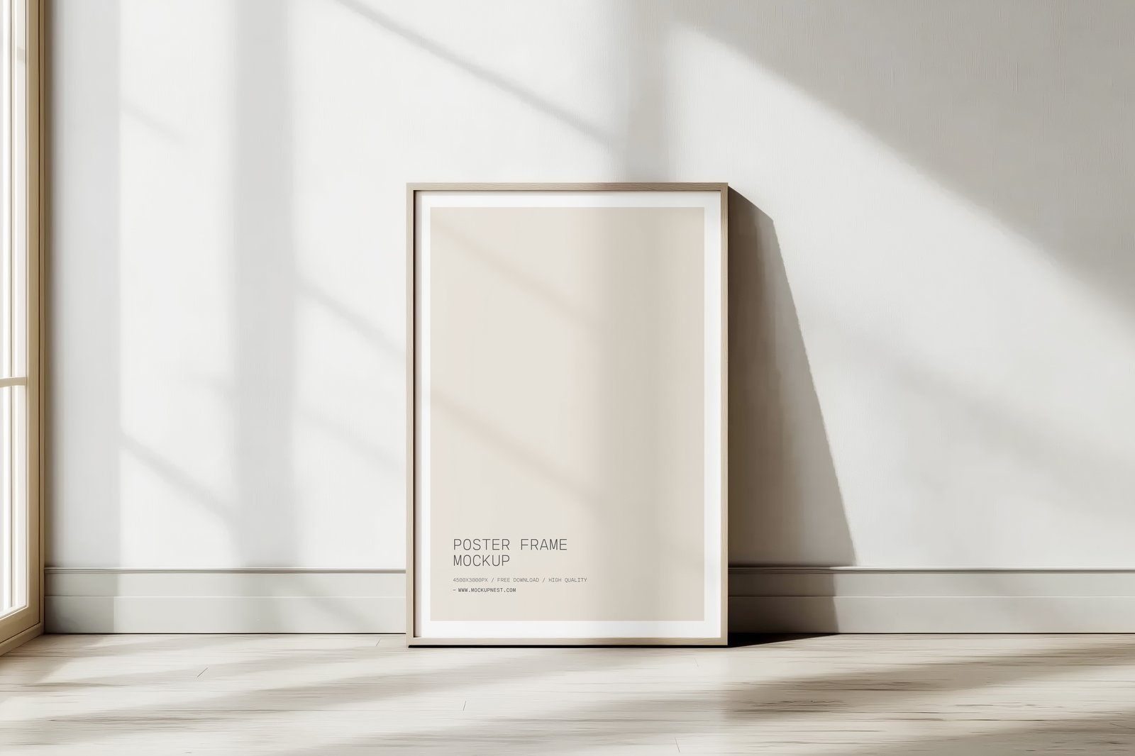 Free Wooden Poster Frame Mockup In Indoor Soft Light | Mockupnest