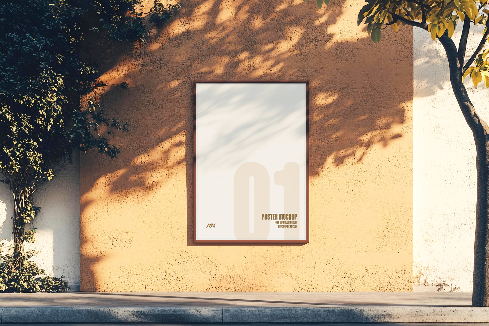 Free A2 Outdoor Poster Mockup On Yellow Background Wall | Mockupnest
