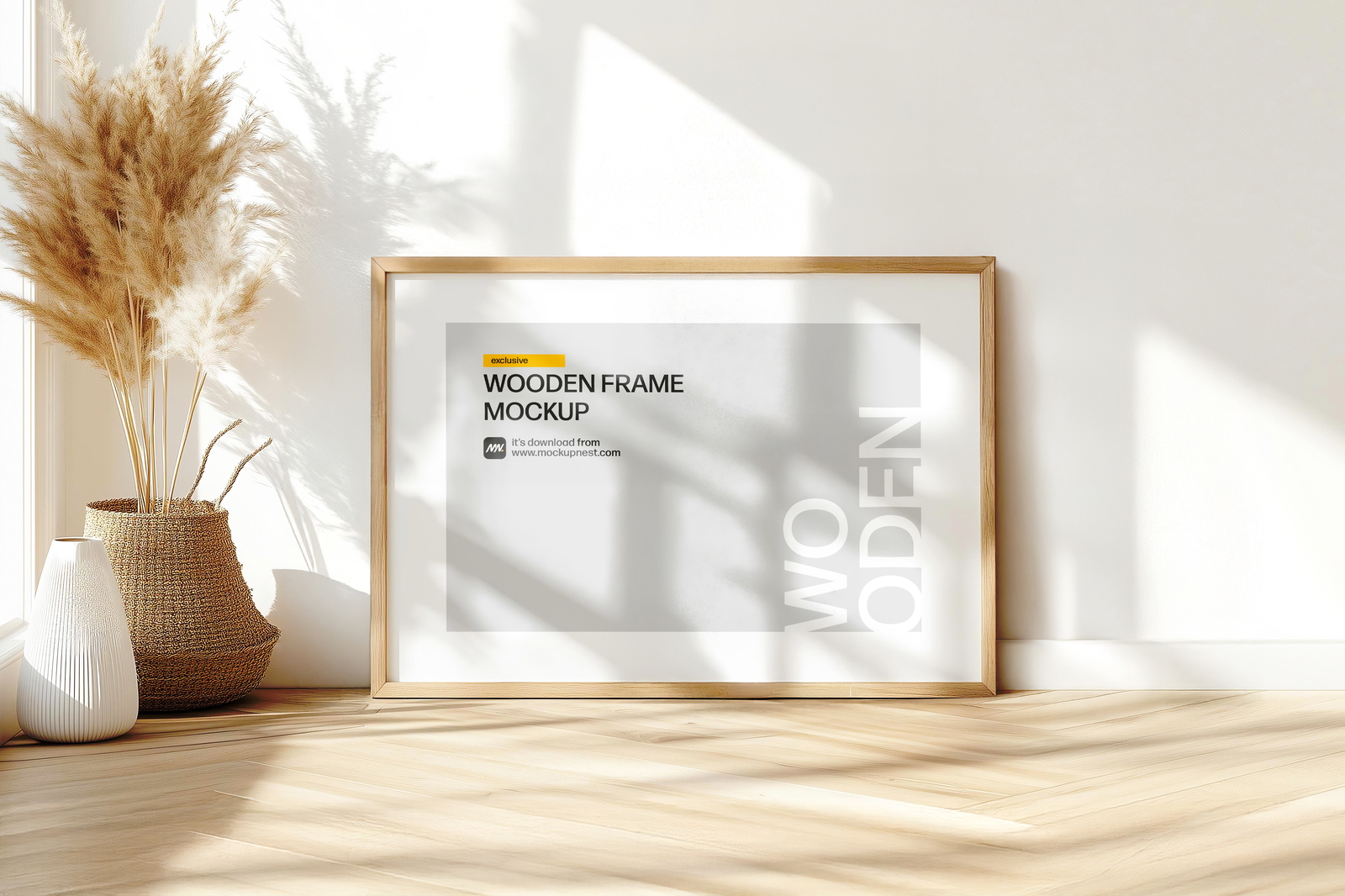 A2 Landscape Wooden Frame Mockup | Mockupnest