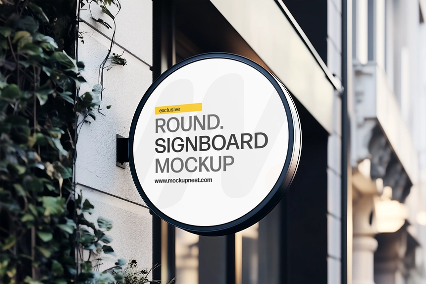 Free Round Signboard Mockup | Mockupnest