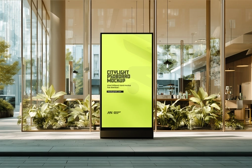 Citylight Board Mockup in Modern Urban Glass Building Environment ...