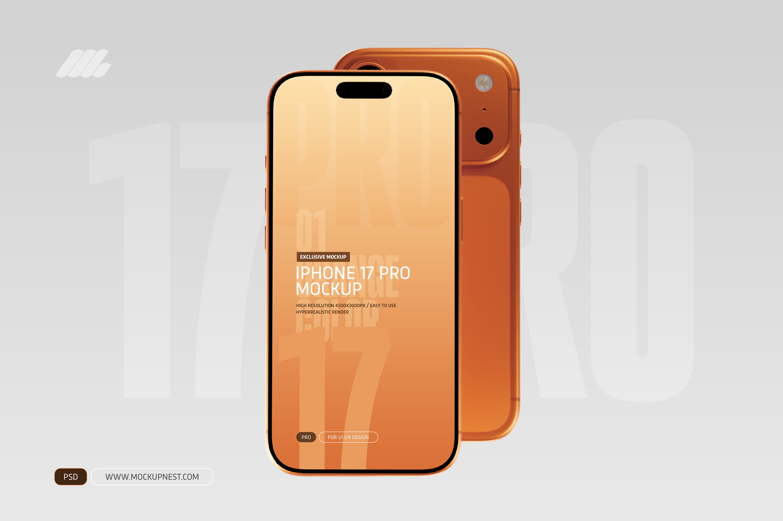 iPhone 17 Pro Mockup PSD Orange Color | Mockupnest