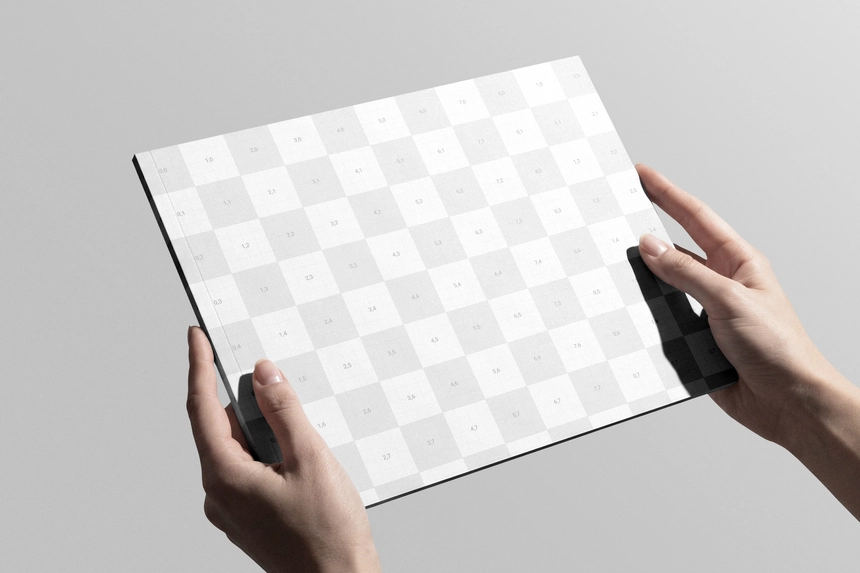 US Letter Landscape Magazine Cover Holding By Hand Mockup | Mockupnest