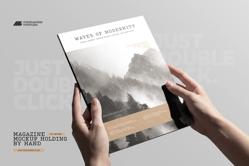 US Letter Magazine Cover Holding By Hand Mockup | Mockupnest