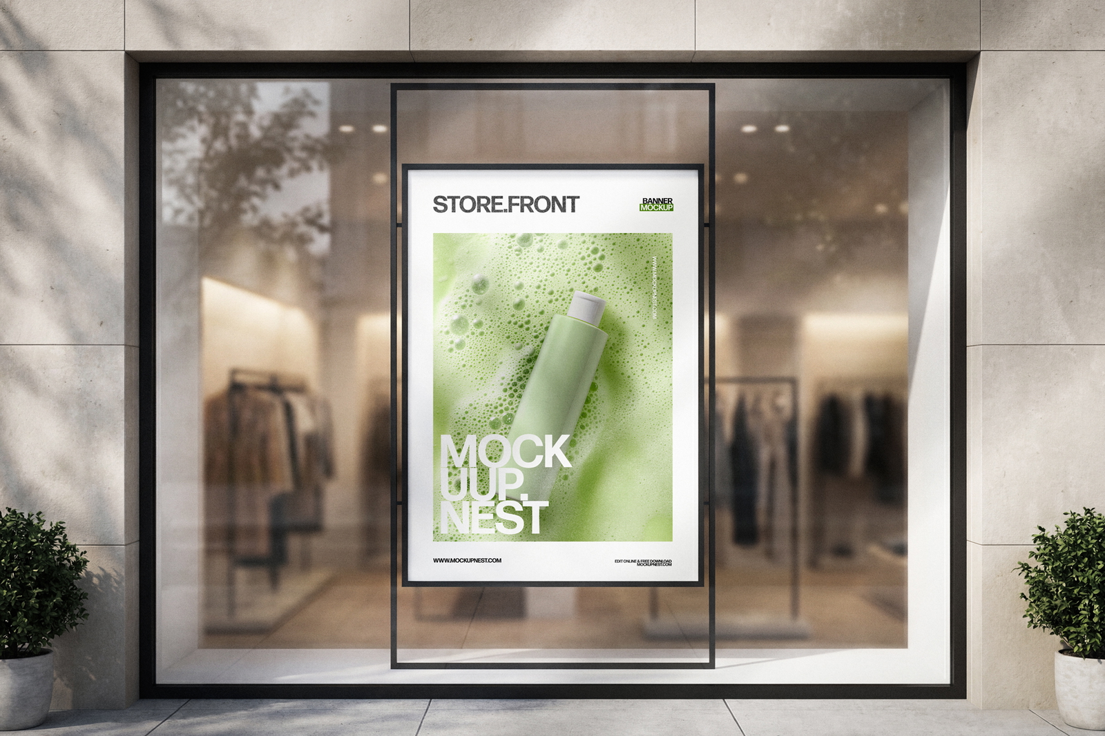 Free Storefront Window Poster Mockup Realistic Retail Display | Mockupnest